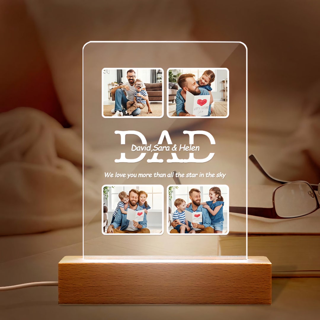 Personal Photo Plaque for Dad Photo Collage Nightlight Desk Decoration ...