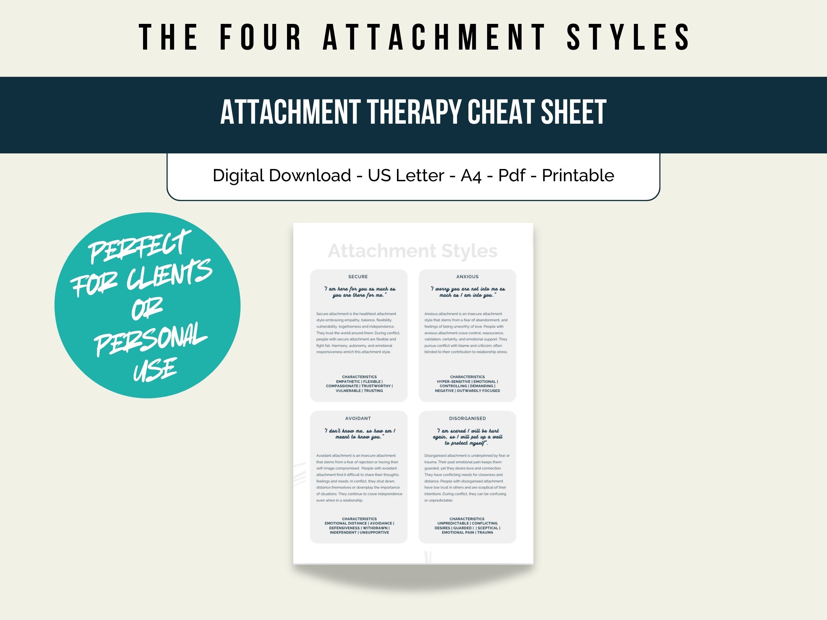 The Four Attachment Styles Cheat Sheet Attachment Therapy Worksheets ...