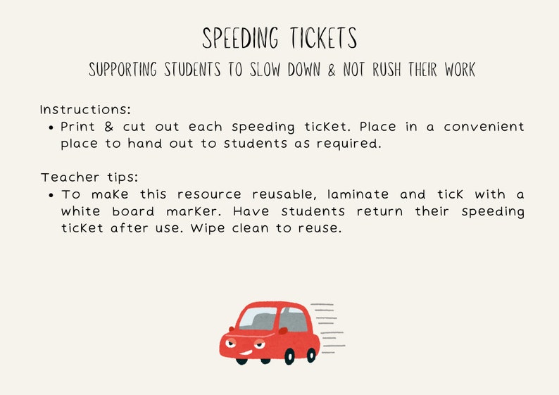Speeding Tickets | Supporting Students to Slow Down & Not Rush Their ...