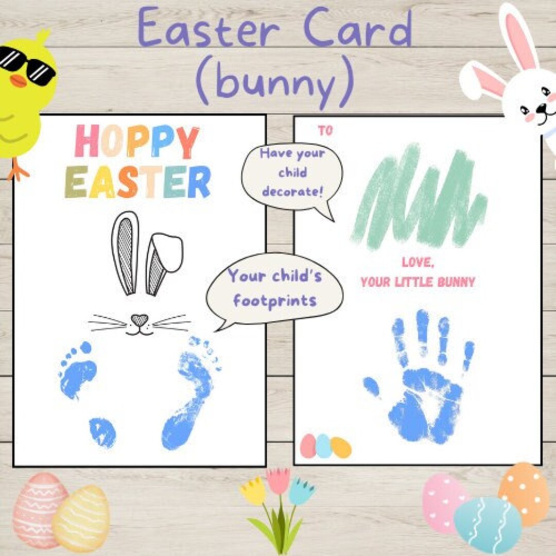Easter Footprint Card Bunny Theme - Etsy