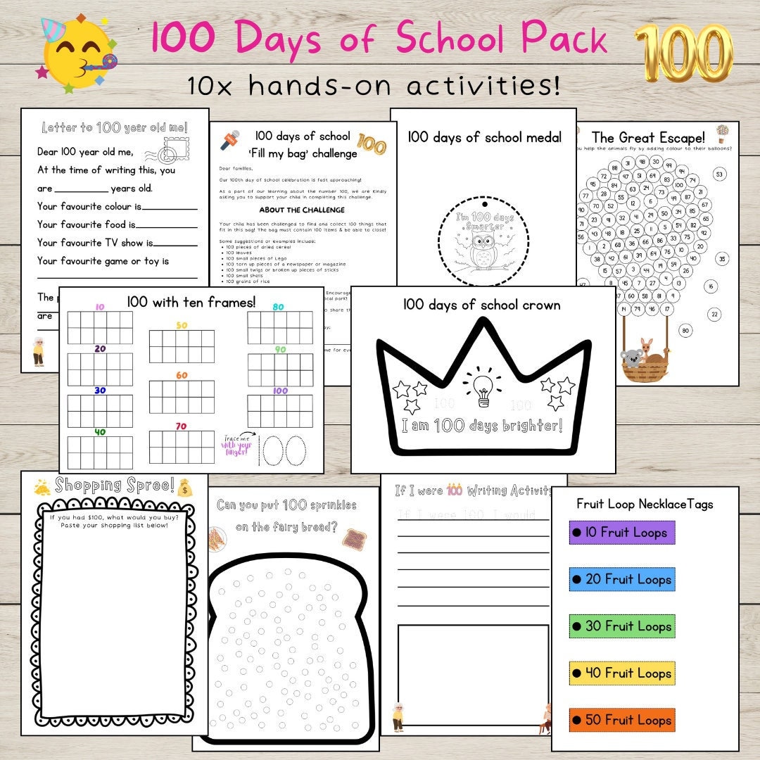 100 Days of School Activity Pack | 100th Day of School Celebration - Etsy
