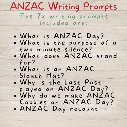 ANZAC Writing Prompts for Beginner Writers - Etsy
