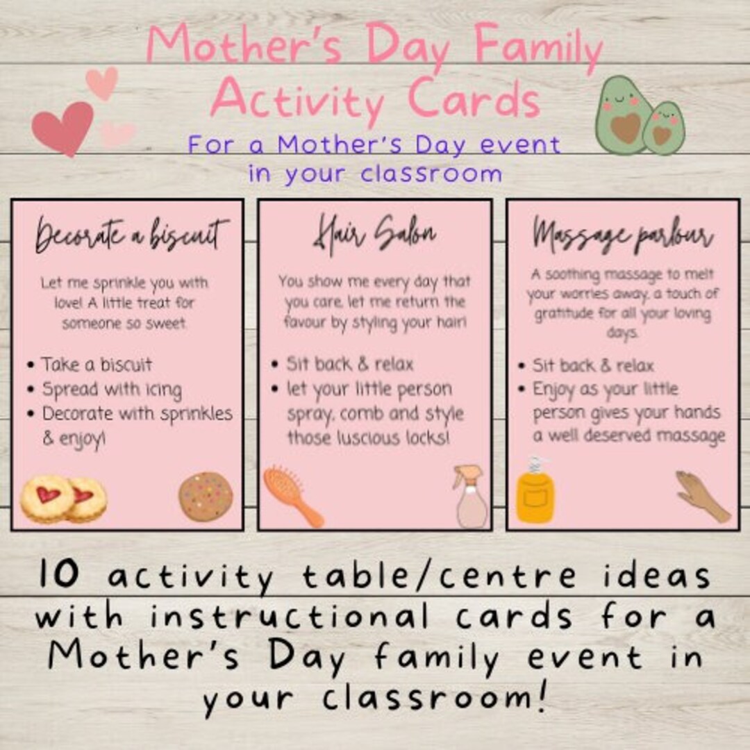 Cartes d'activités pour la Fête des Mères pour un événement parental ...