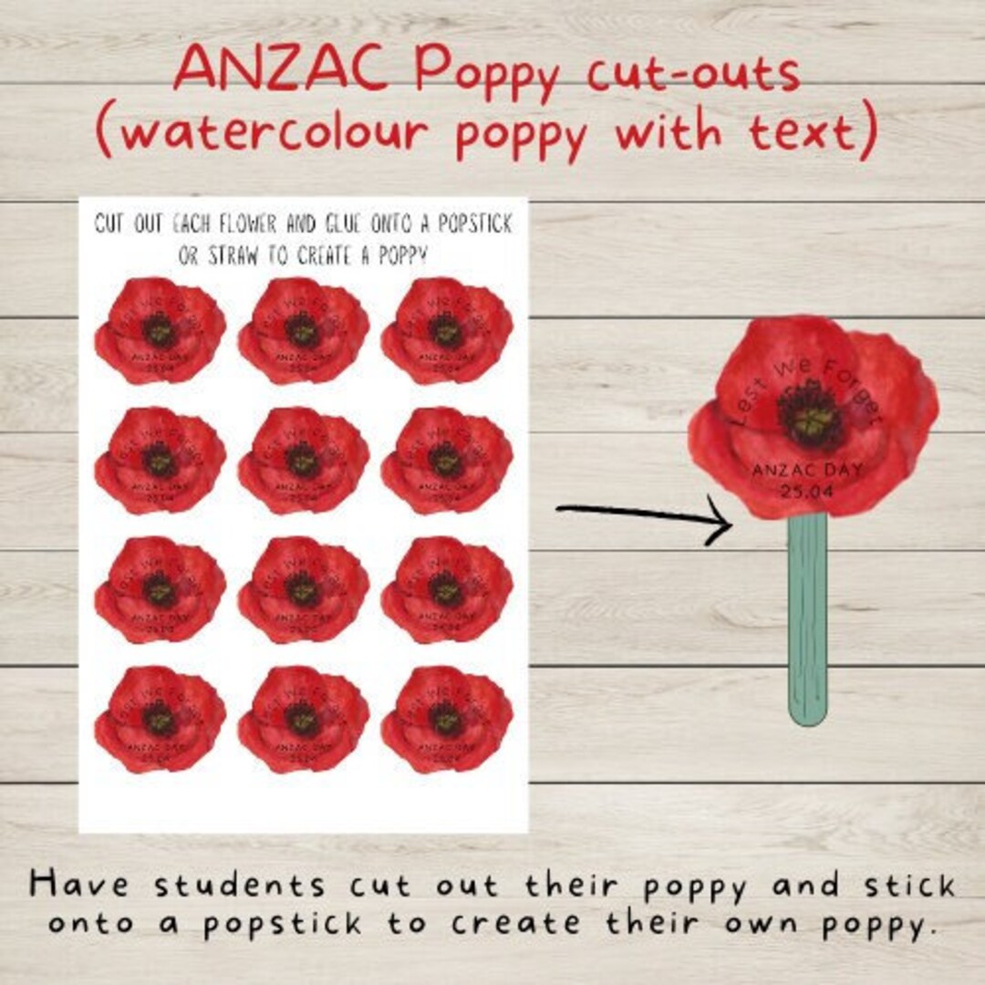 ANZAC Day Poppy Cut-outs, Watercolour Poppy With Text - Etsy Australia