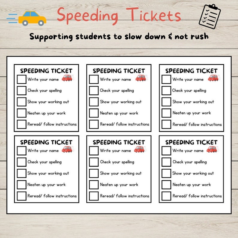 Speeding Tickets | Supporting Students to Slow Down & Not Rush Their ...