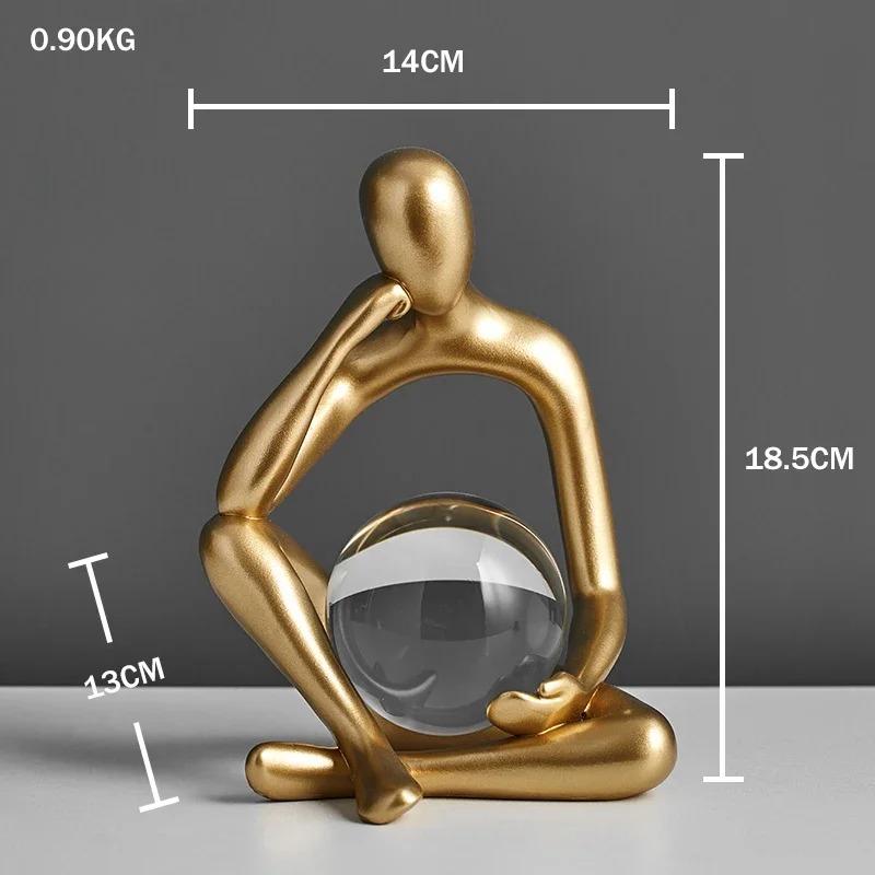 Gold Figurine Handmade Resin Sculpture Sitting Statue Holding Crystal ...