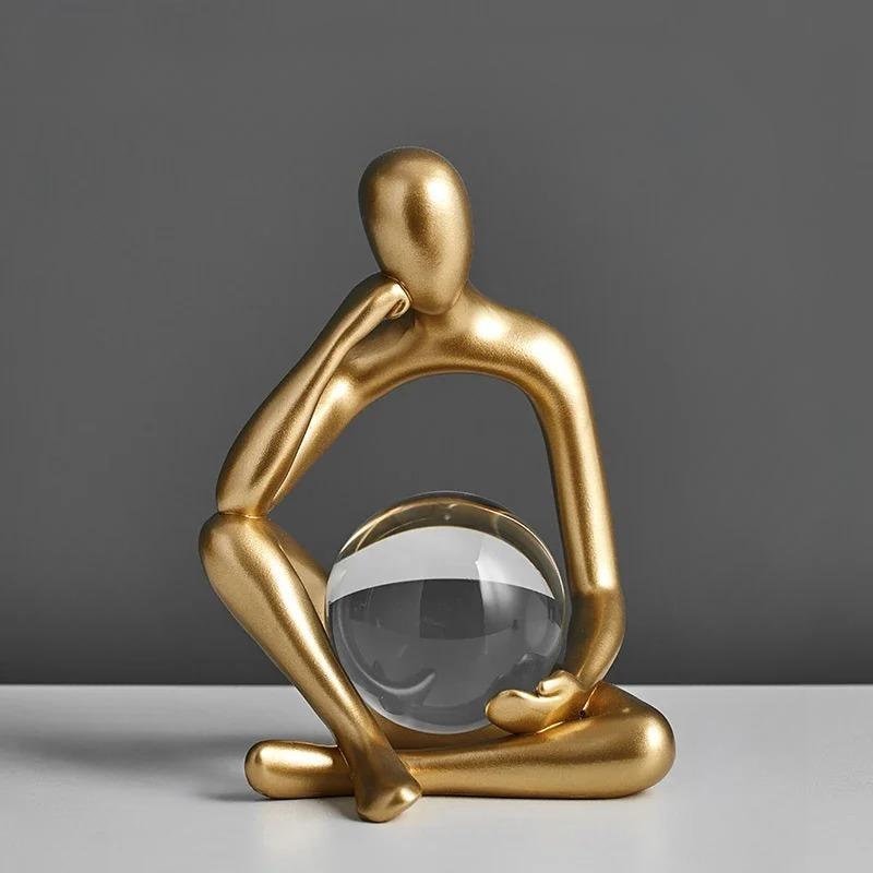 Gold Figurine Handmade Resin Sculpture Sitting Statue Holding Crystal ...