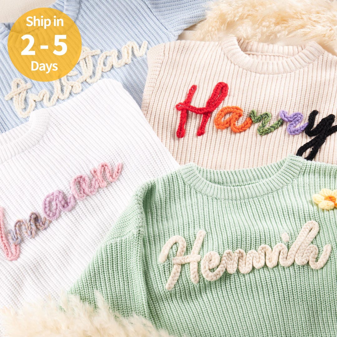 Personalized Name Embroidered Sweater, Sweater With Hand Embroidered ...