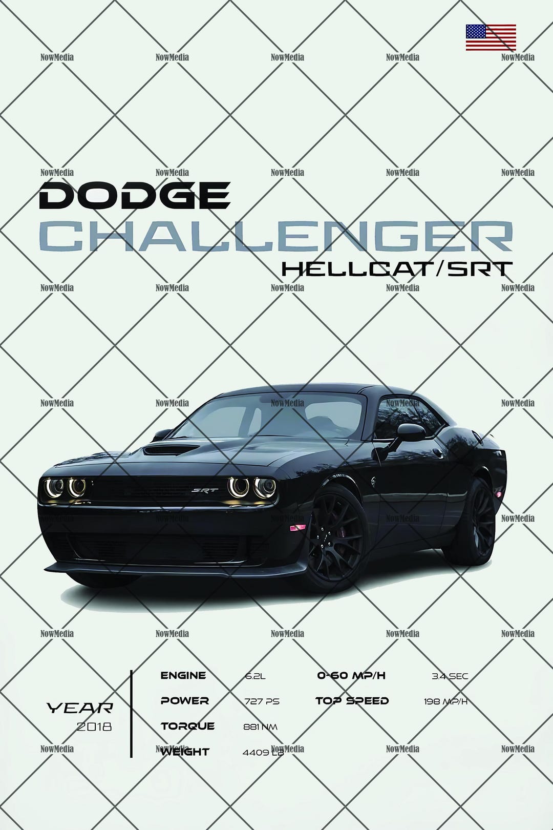 Dodge Challenger SRT Hellcat Redeye 2019 - Car Poster - Digital ...