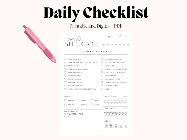 Daily Checklist Printable & Fillable | Daily to Do List Template |task ...
