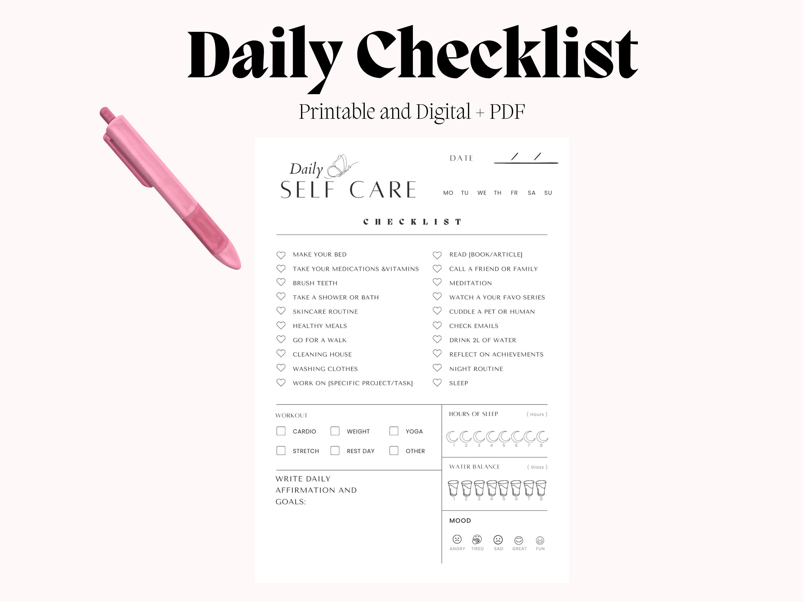 Daily Checklist Printable & Fillable | Daily to Do List Template |task ...