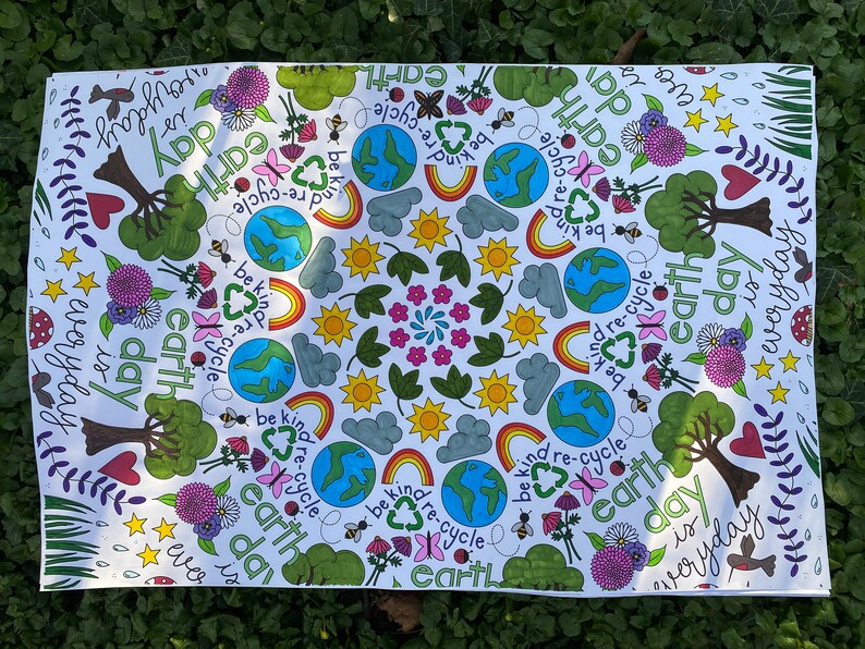 Earth Day Coloring Page, Oversized Coloring Page, Large Earth Day ...