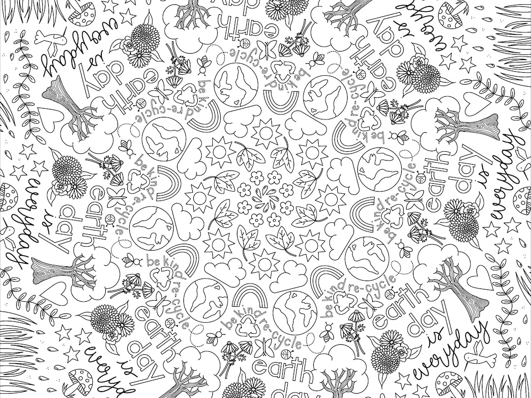 Earth Day Coloring Page, Oversized Coloring Page, Large Earth Day ...