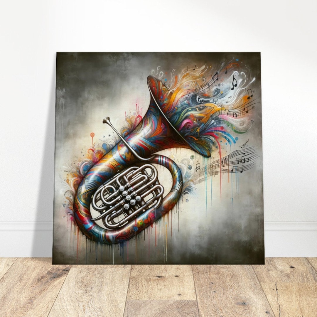 Bass Echoes - Urban Tuba Canvas Art, Bold Brass Wall Decor, Unique Tuba ...