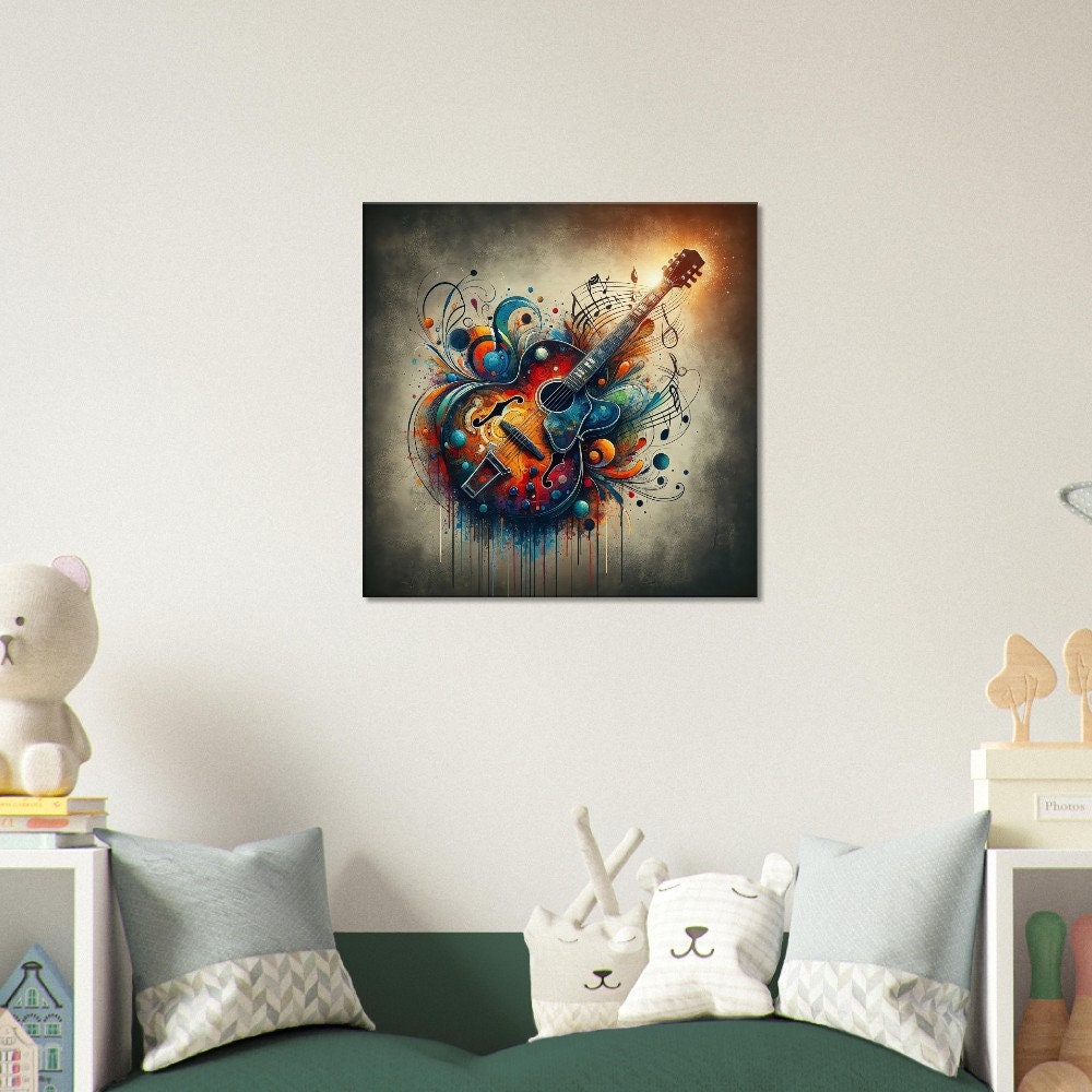 Strum Echoes - Urban Guitar Canvas Art, Vibrant Strings Wall Decor ...