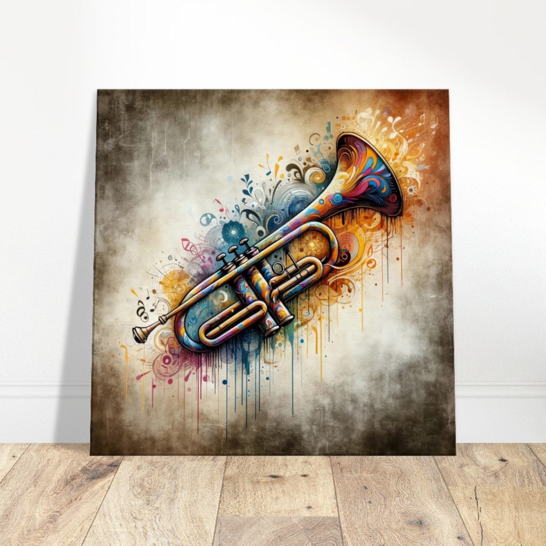 Urban Symphony - Trumpet Canvas Print, Abstract Vibrant Brass Wall Art ...