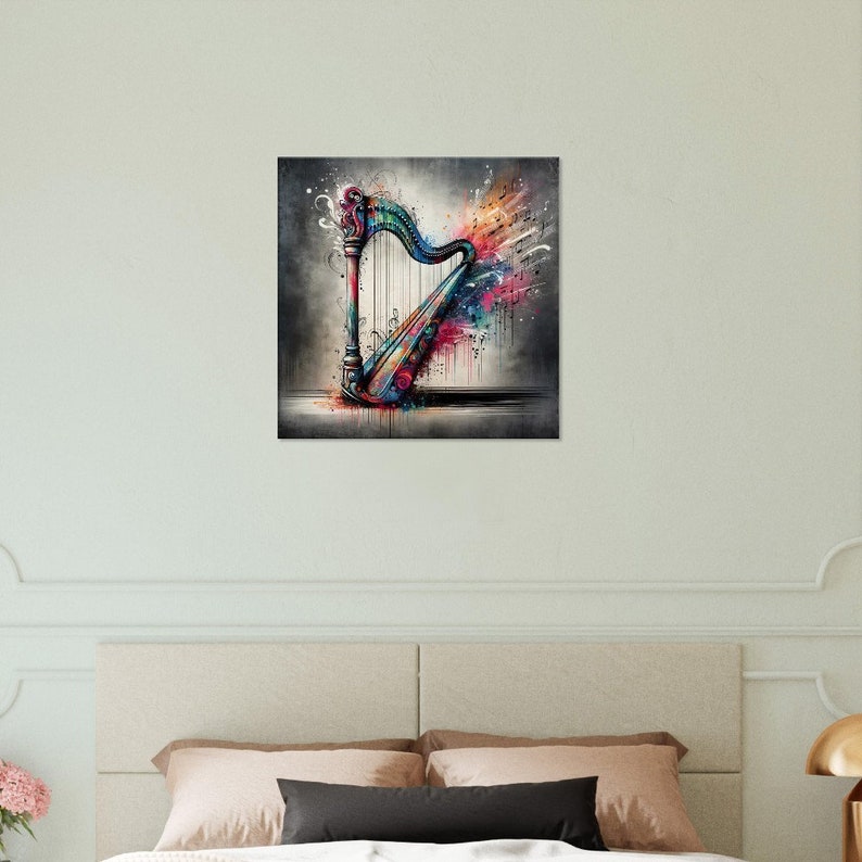 Ethereal Strings - Urban Harp Canvas Art, Angelic Harp Wall Decor ...