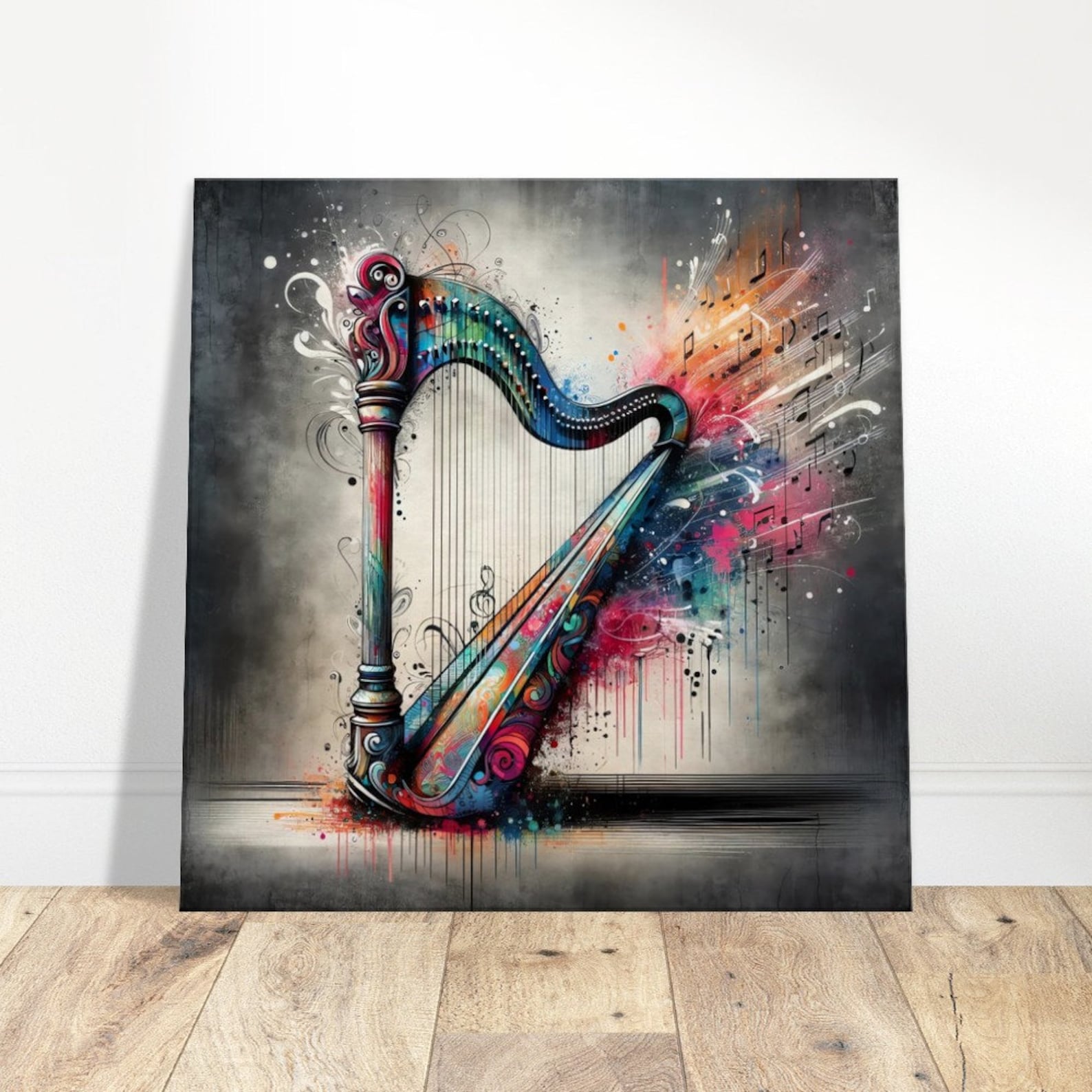 Ethereal Strings - Urban Harp Canvas Art, Angelic Harp Wall Decor ...