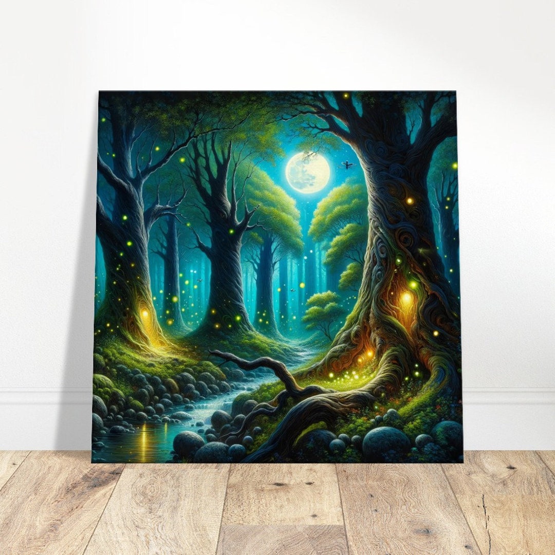 Moonlit Glade - Whimsical Forest Canvas - Etsy