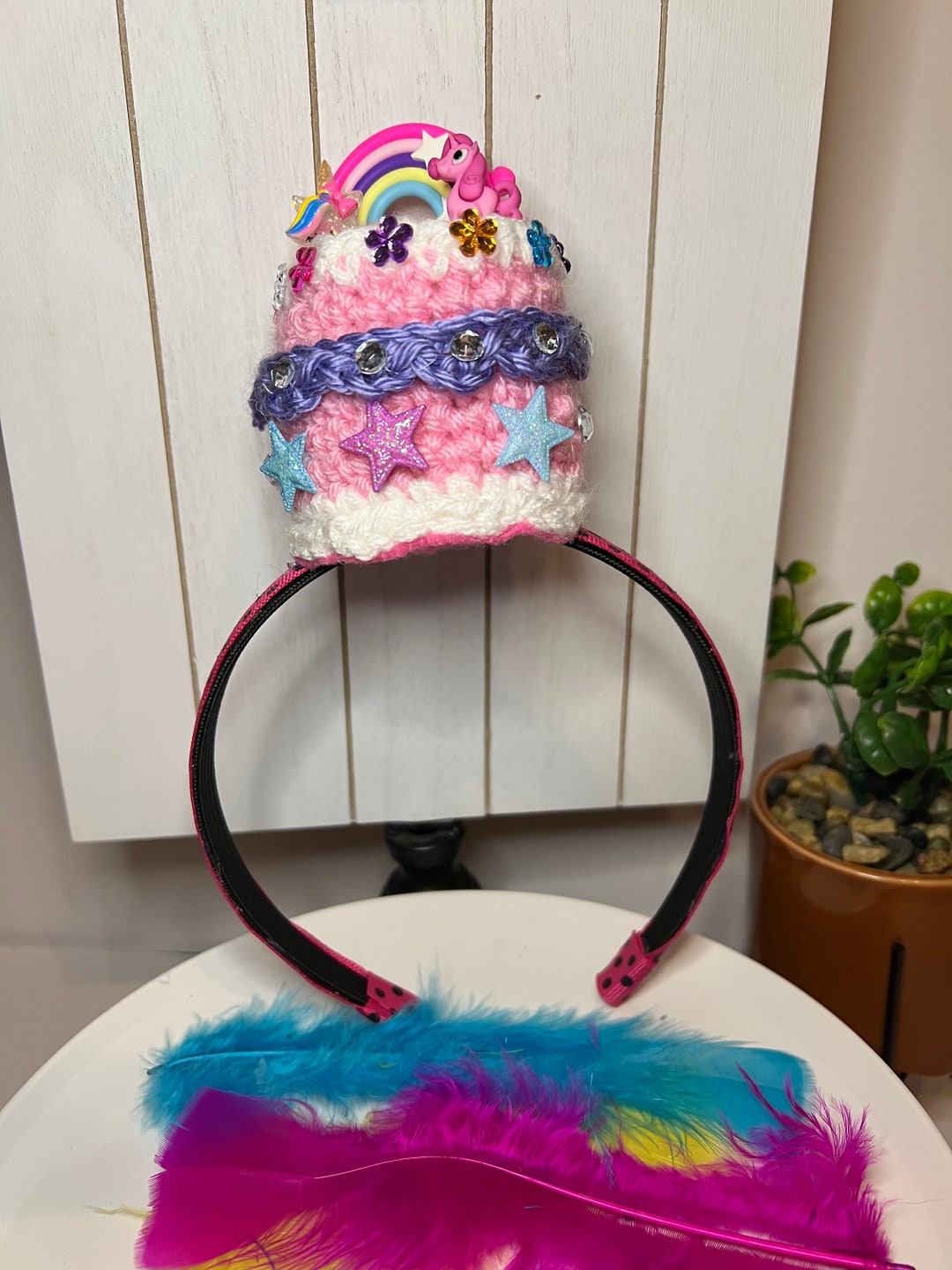 Girls Birthday Headband. Crochet Cake Topper to Wear on Your Special ...