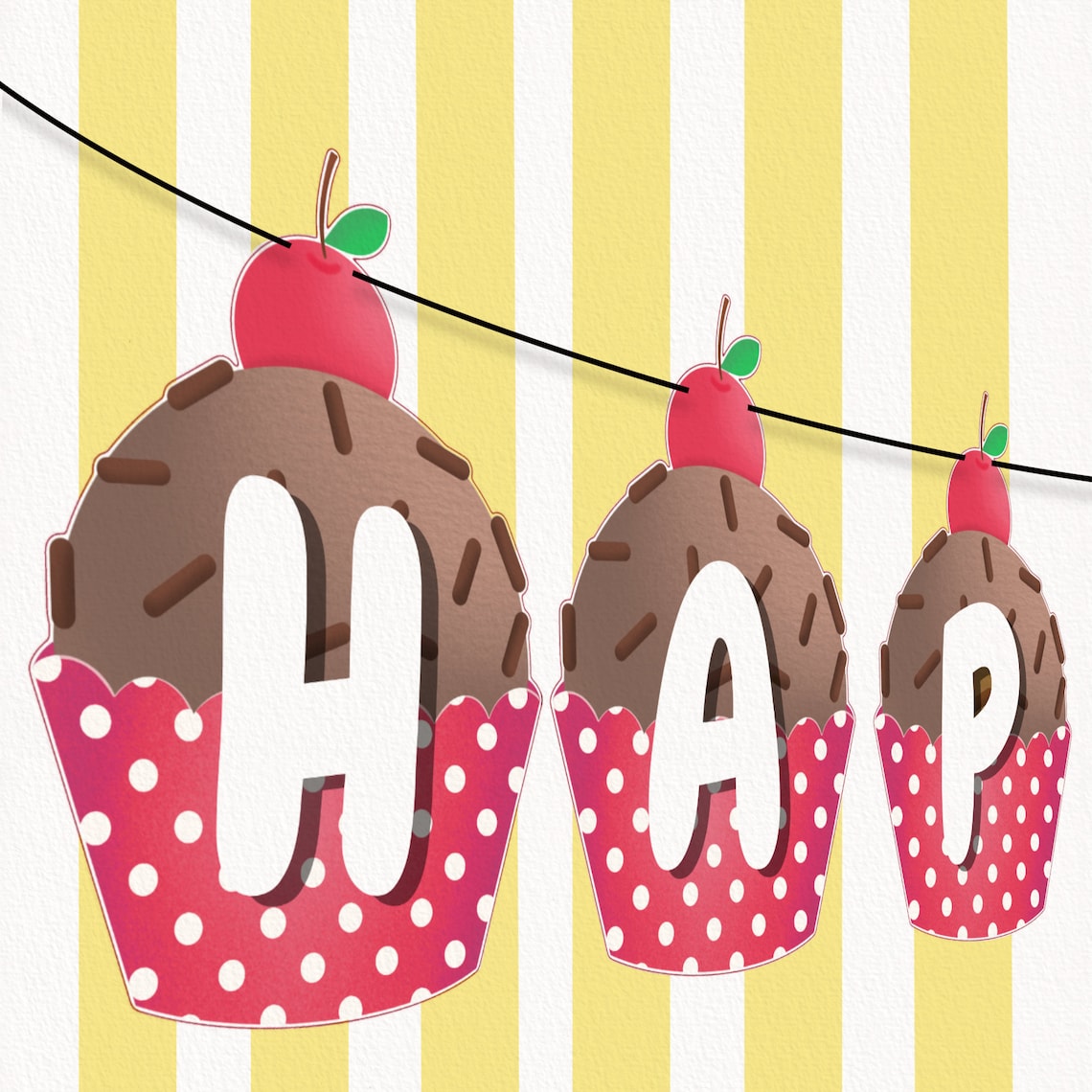 Editable Cupcake Birthday Banner Printable Cupcake Birthday Garland ...