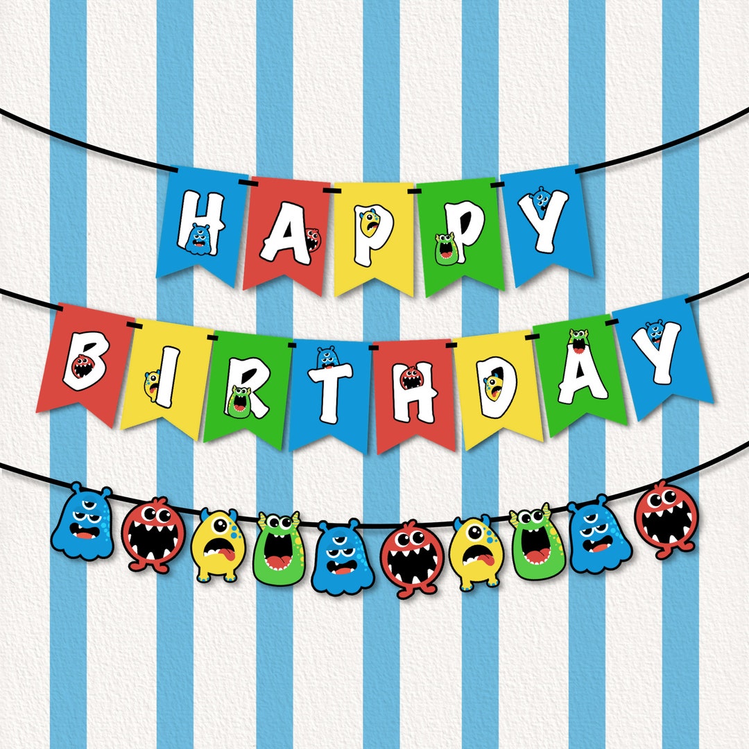 Printable Colorful Monster Birthday Banner for Birthday Party ...
