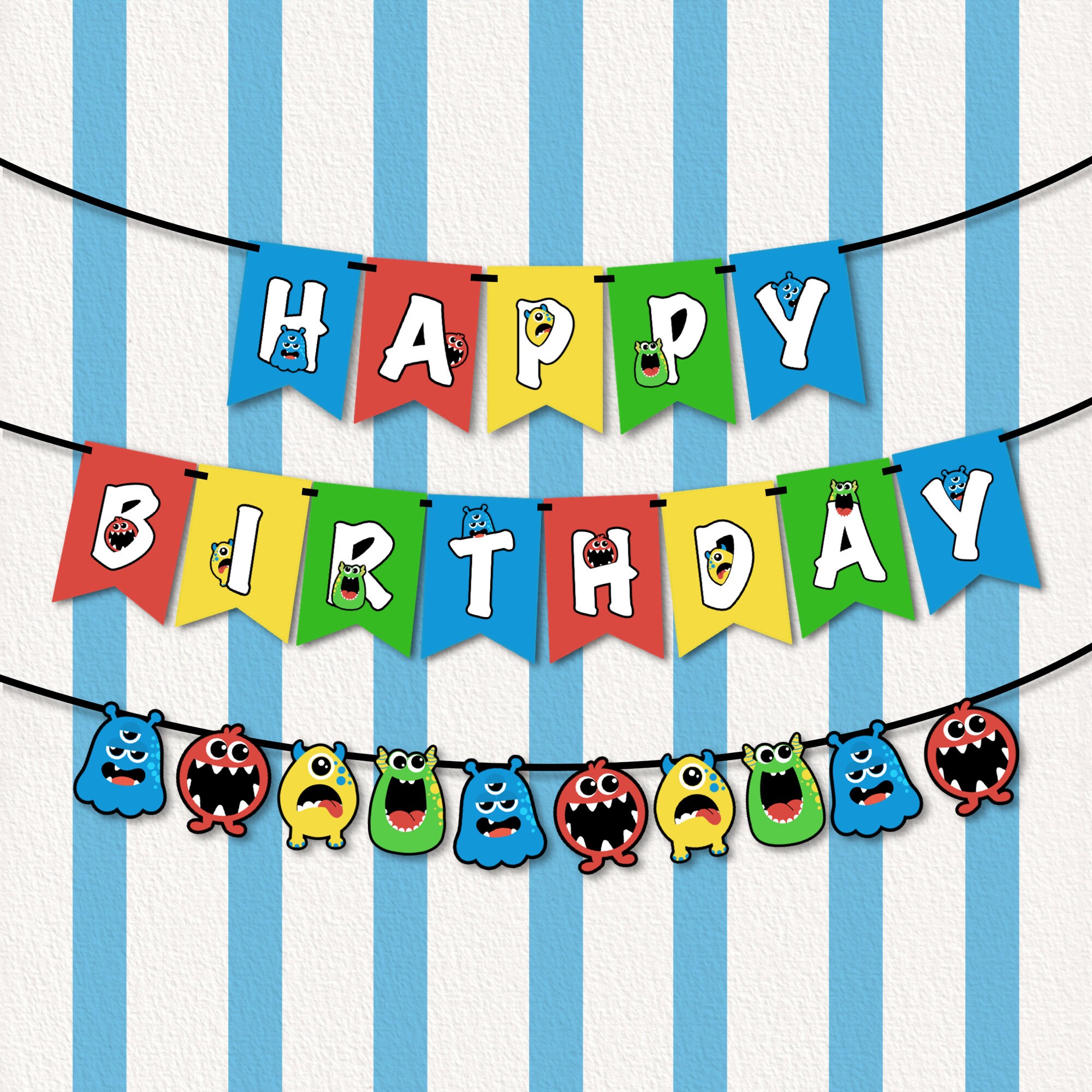 Printable Colorful Monster Birthday Banner for Birthday Party ...