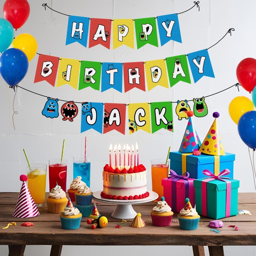 Editable Monster Birthday Banner, Kids Printable Happy Birthday Party ...