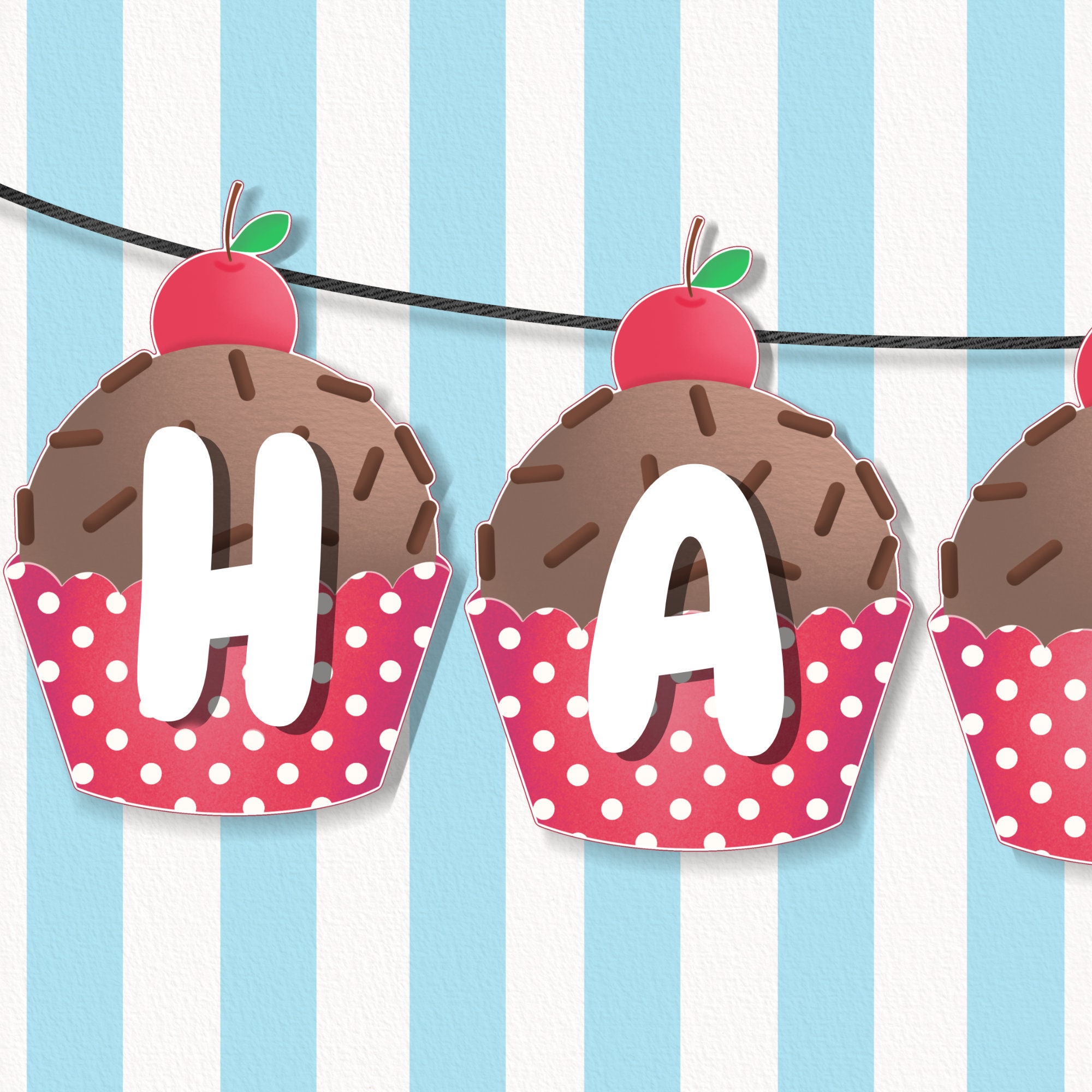 Editable Cupcake Birthday Banner Printable Cupcake Birthday Garland ...