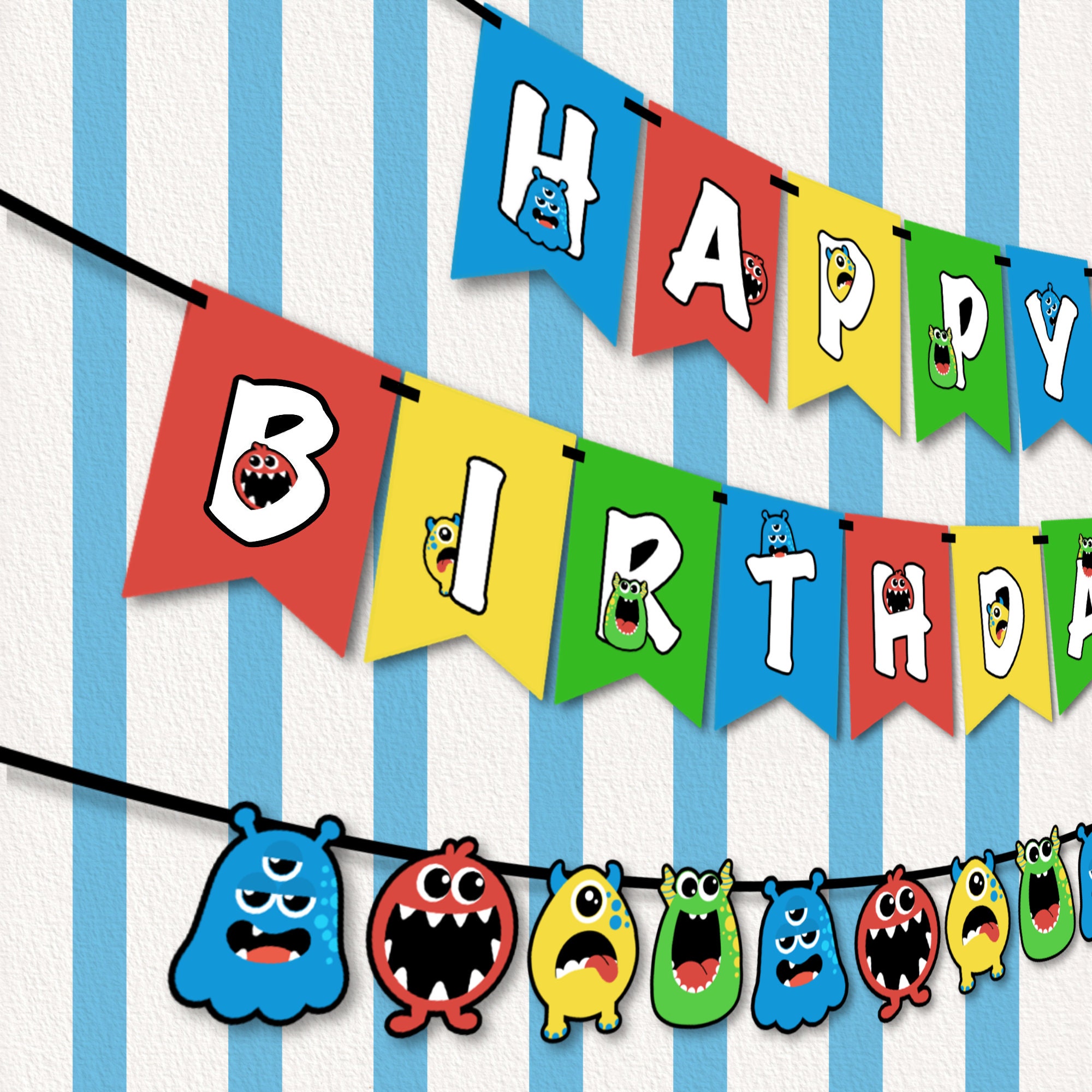 Printable Colorful Monster Birthday Banner for Birthday Party ...