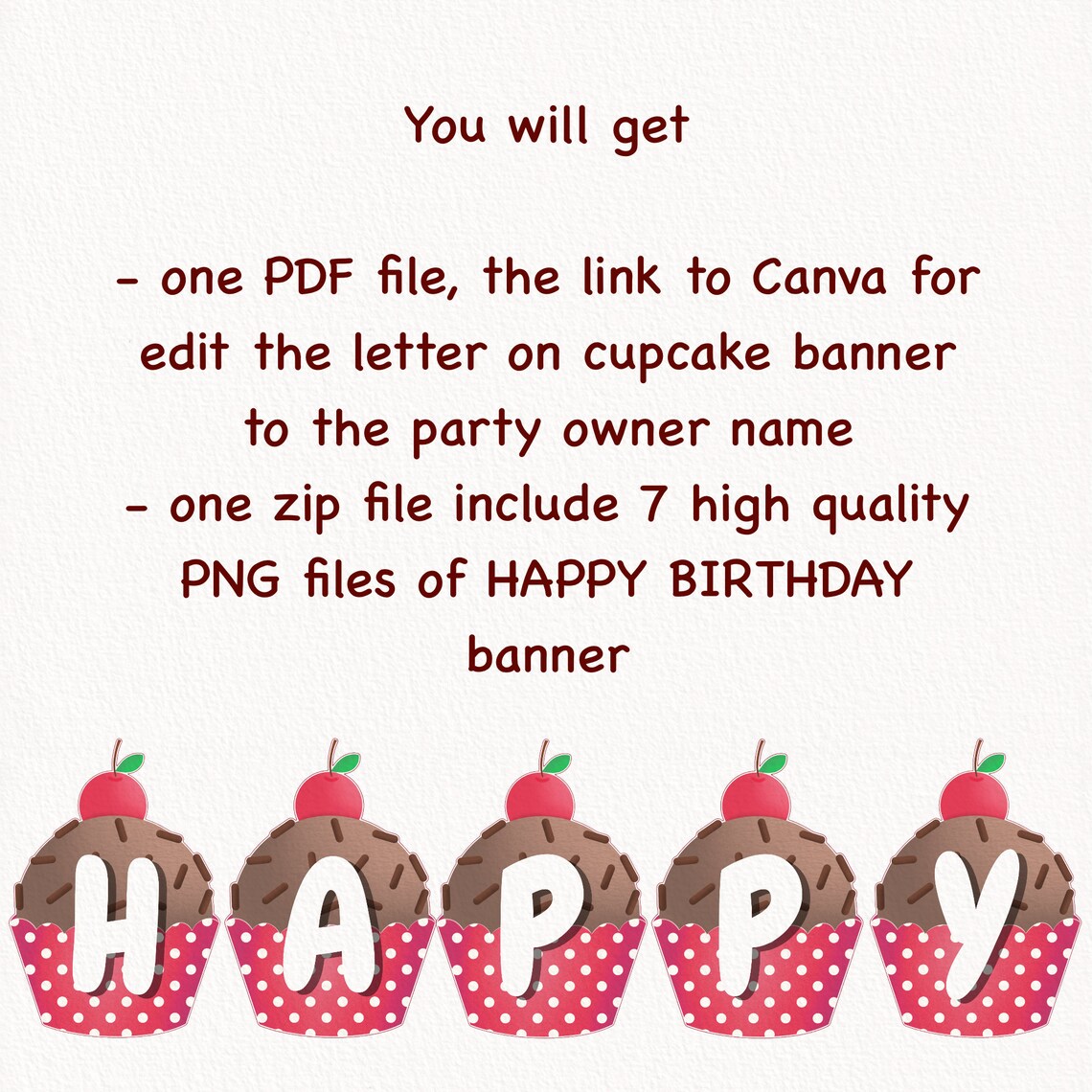 Editable Cupcake Birthday Banner Printable Cupcake Birthday Garland ...