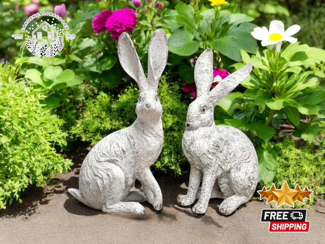 Resin Rabbits Figurines Statue | Lawn Ornament Sculpture | Outdoor Yard ...