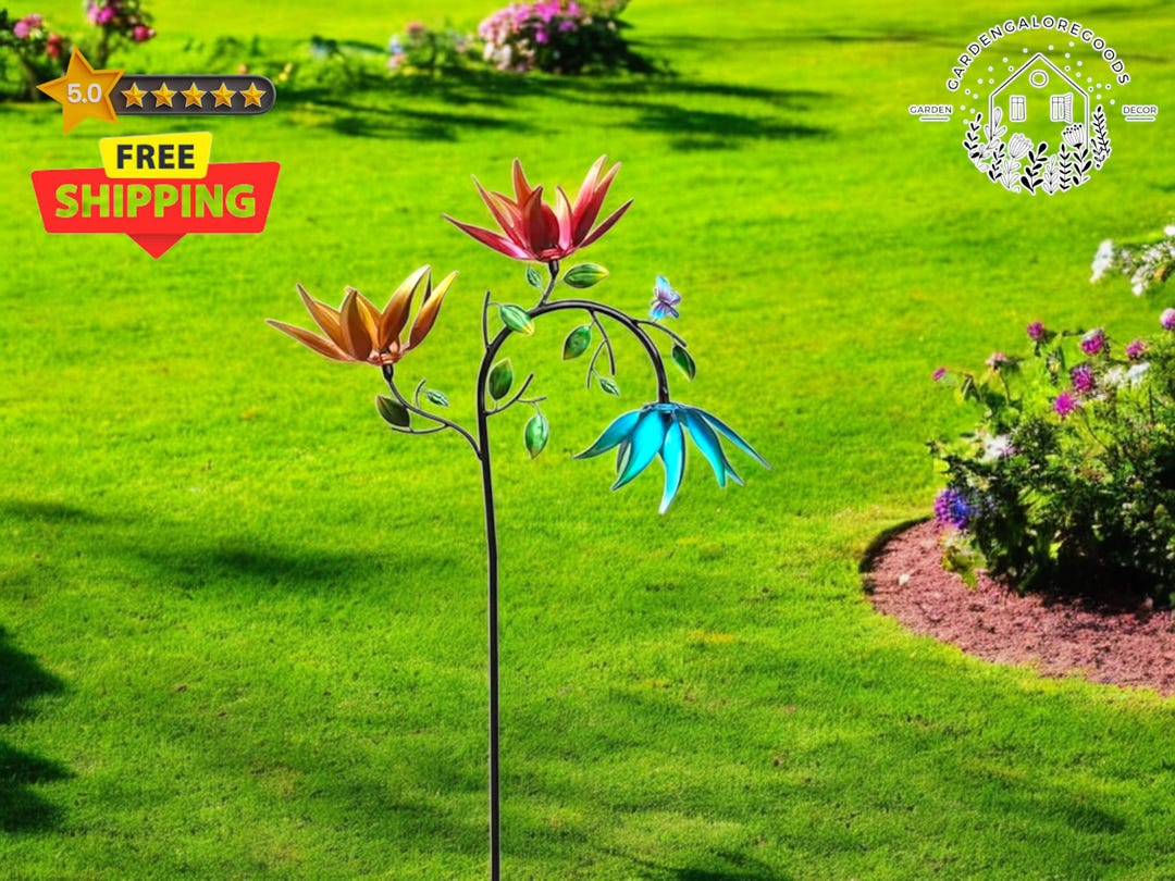 Garden Wind Spinner | Rotating Flowers & Butterflies | Outdoor Yard Art ...