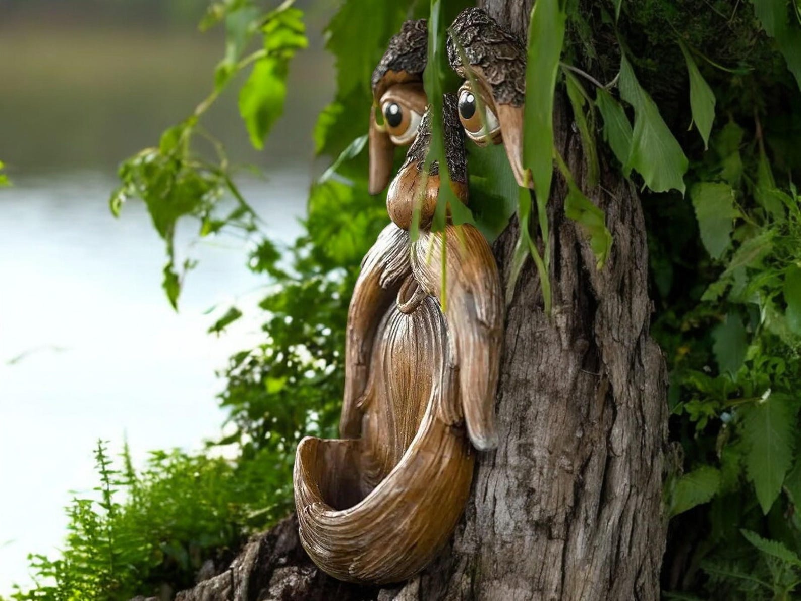 Whimsical Outdoor Decor Funny Tree Face Hugger Amusing Garden Sculpture ...