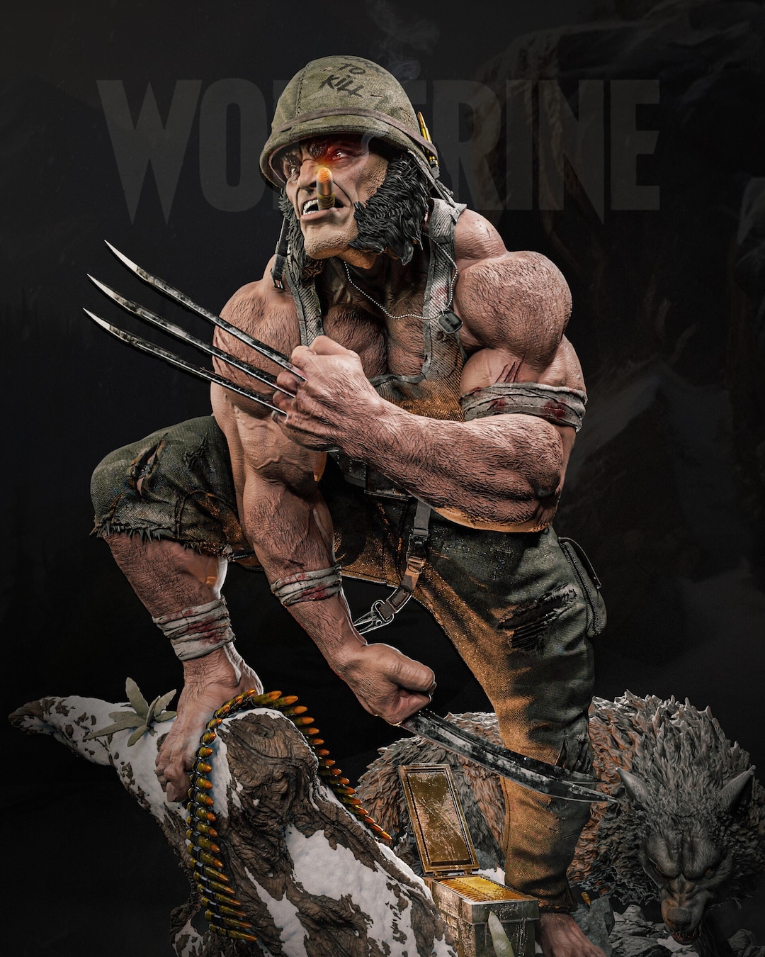 Hand-painted Wolverine Soldier Logan Resin Statue. Unique X-men Figure ...