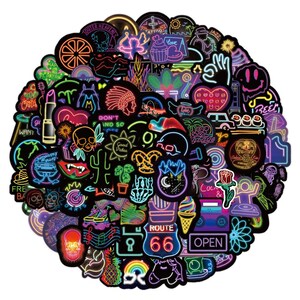 100 / 50 PCS Neon Light Waterproof Stickers | Party Decoration | Laptop ...
