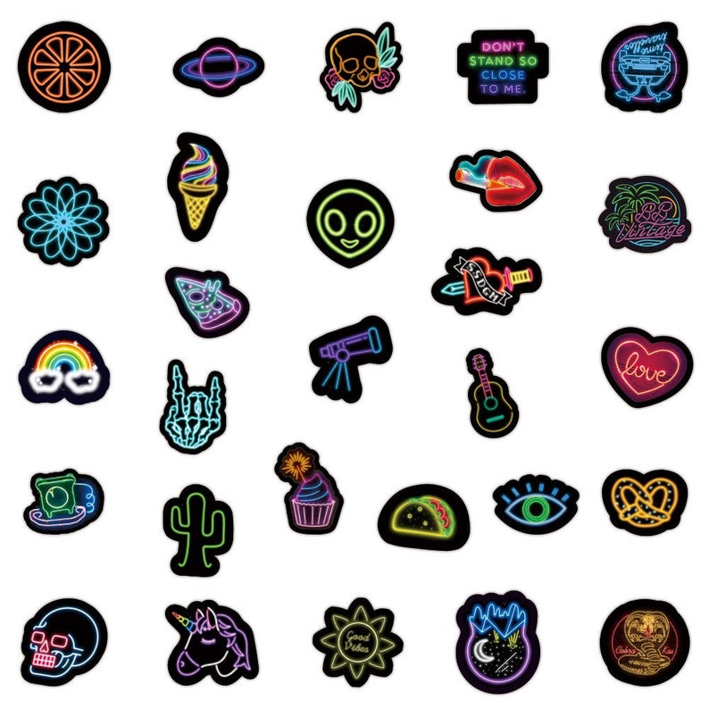 100 / 50 PCS Neon Light Waterproof Stickers | Party Decoration | Laptop ...