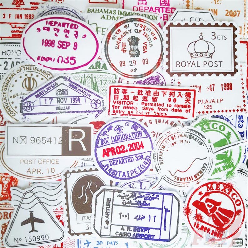 50 Transparent Passport Stamp Sticker Pack for Laptop/water Bottle ...