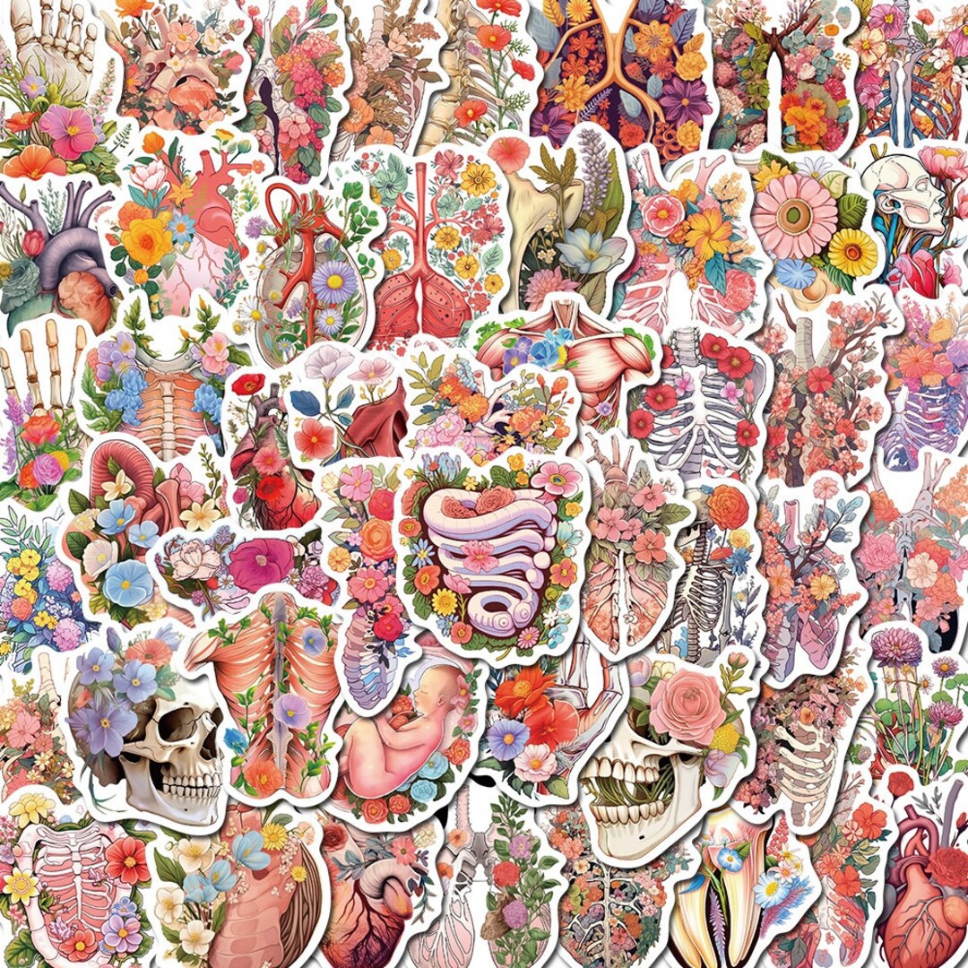 50 Floral Skeleton Sticker Pack for Laptop/skate Board/ Luggage ...