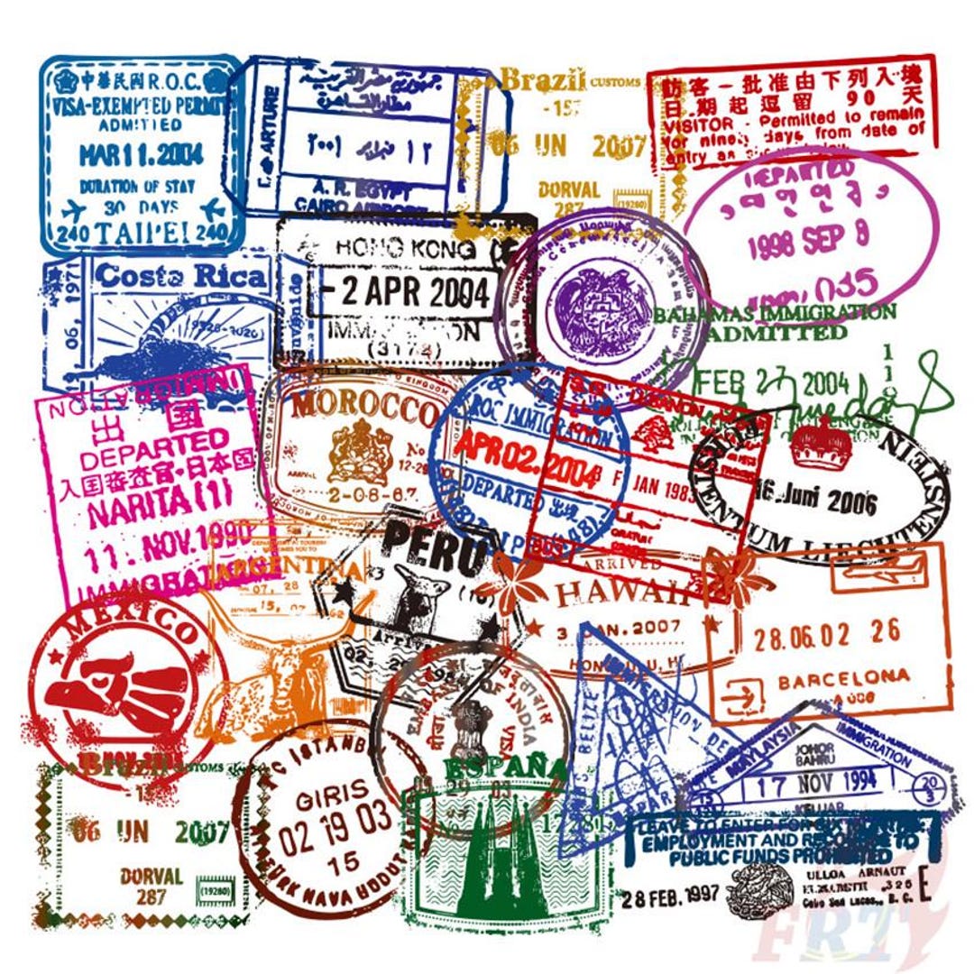 50 Transparent Passport Stamp Sticker Pack for Laptop/water Bottle ...