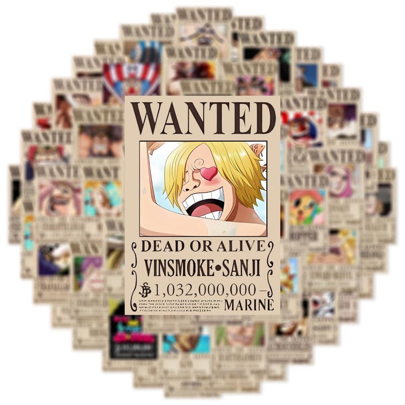 50 One Piece Wanted Poster Sticker Pack for Laptop/water Bottle/skate ...