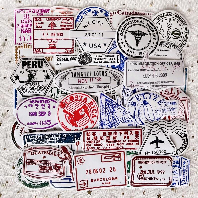 50 Transparent Passport Stamp Sticker Pack for Laptop/water Bottle ...