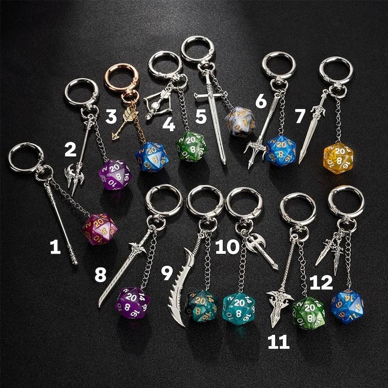 Choose Your Weapon DND Keychain - D20 Dice Keychain, DND Weapon Bag ...