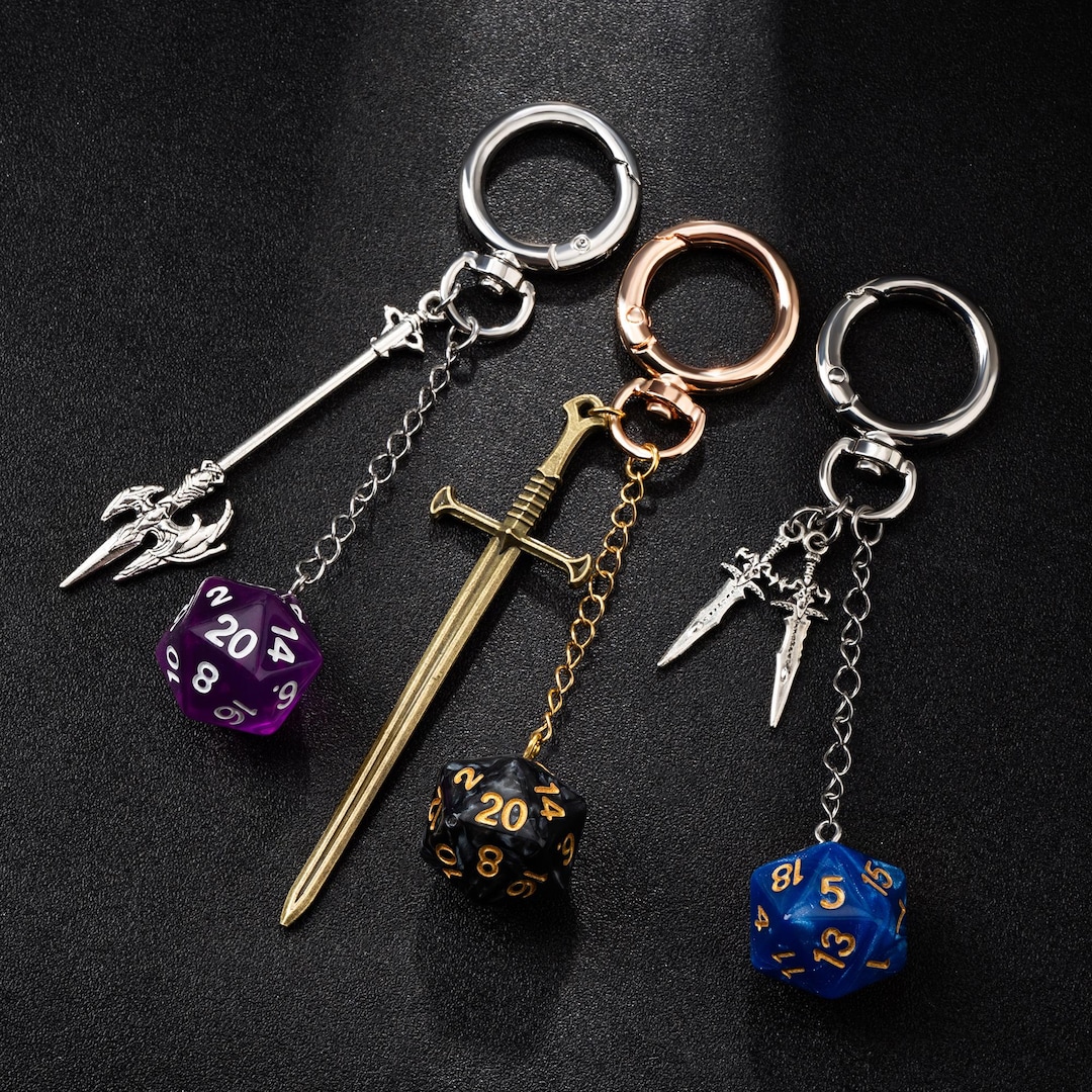 Choose Your Weapon DND Keychain - D20 Dice Keychain, DND Weapon Bag ...