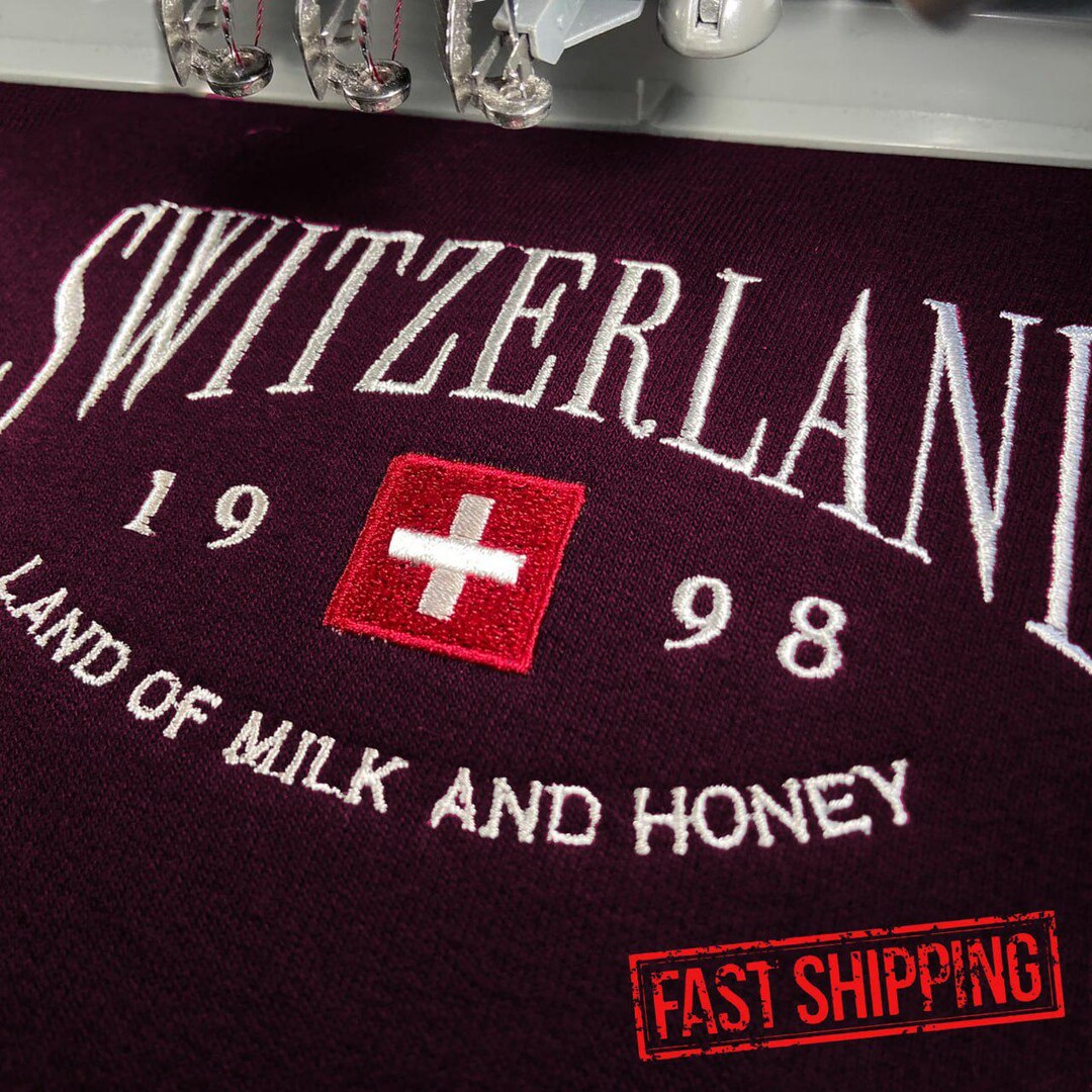 Switzerland Embroidered Sweatshirt, Swiss Flag, Holiday, the Alps ...