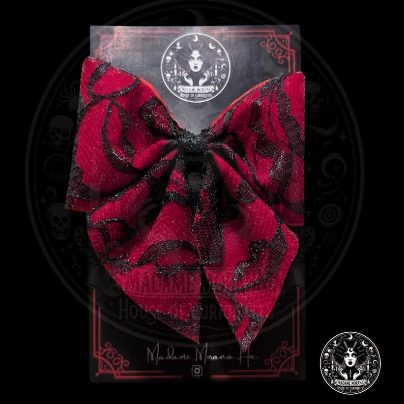 Victorian Goth Hair Bow – Red Velvet & Black Lace - Etsy