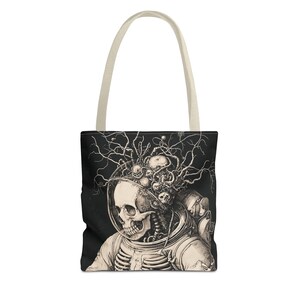 Cosmic Cadaver Skeleton Astronaut Black Cotton Tote Bag With Double ...