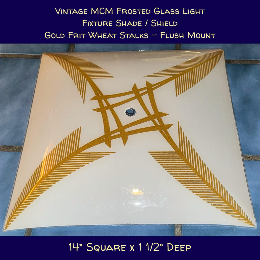 Vintage MCM Ceiling Light Cover Gold Frit Wheat Stalks, Frosted White ...