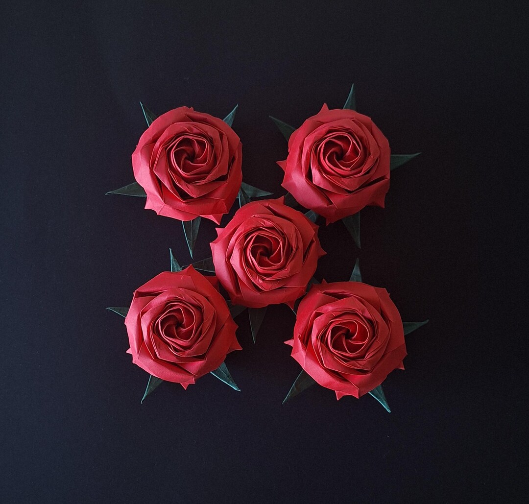 Origami Red Rose Handmade With Calyx - Etsy