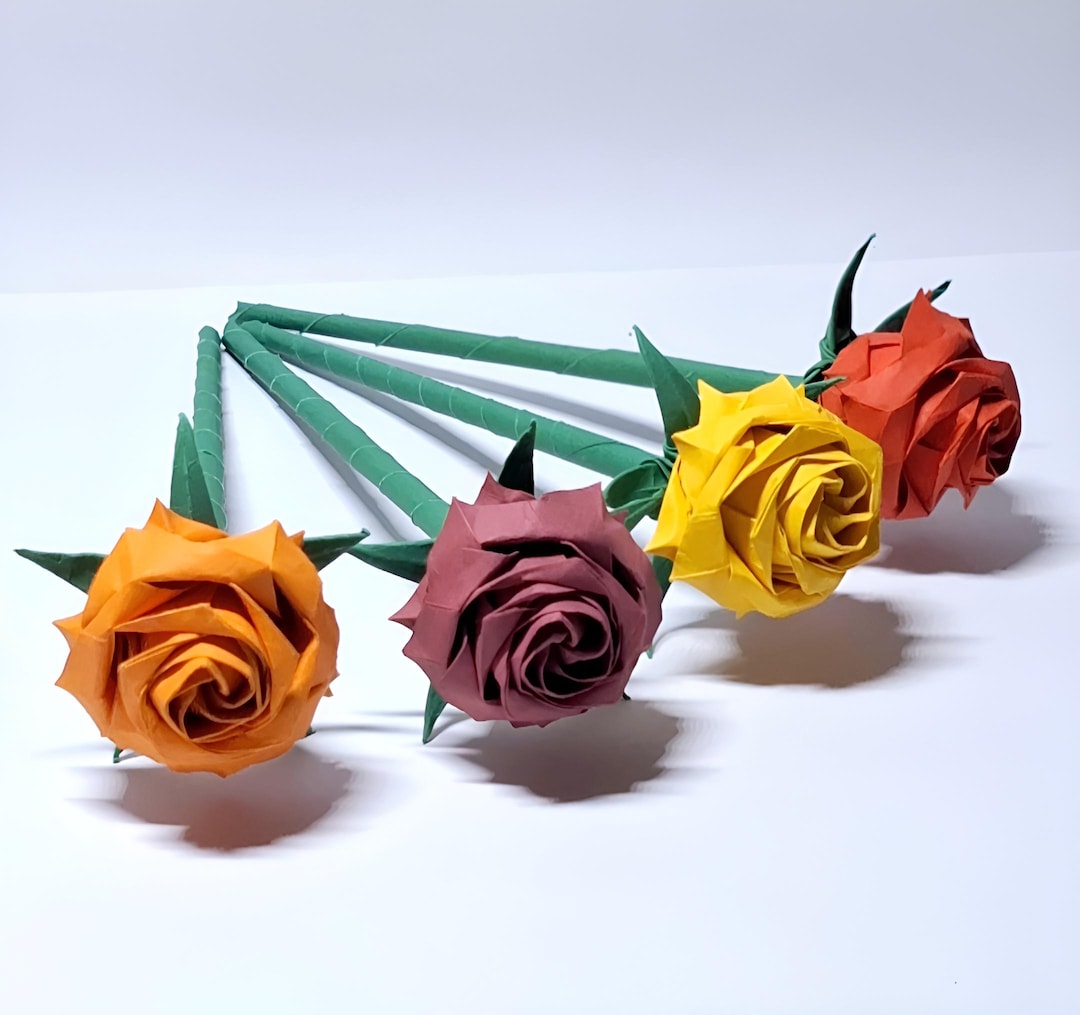 Origami Coloured Rose With Stem Handmade - Etsy